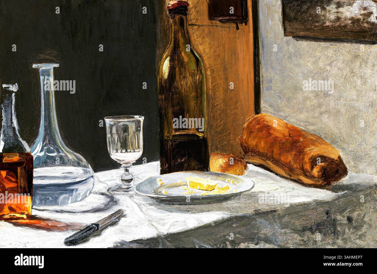 Still Life with Bottle, Carafe, Bread, and Wine by Claude Monet – 1863 ...