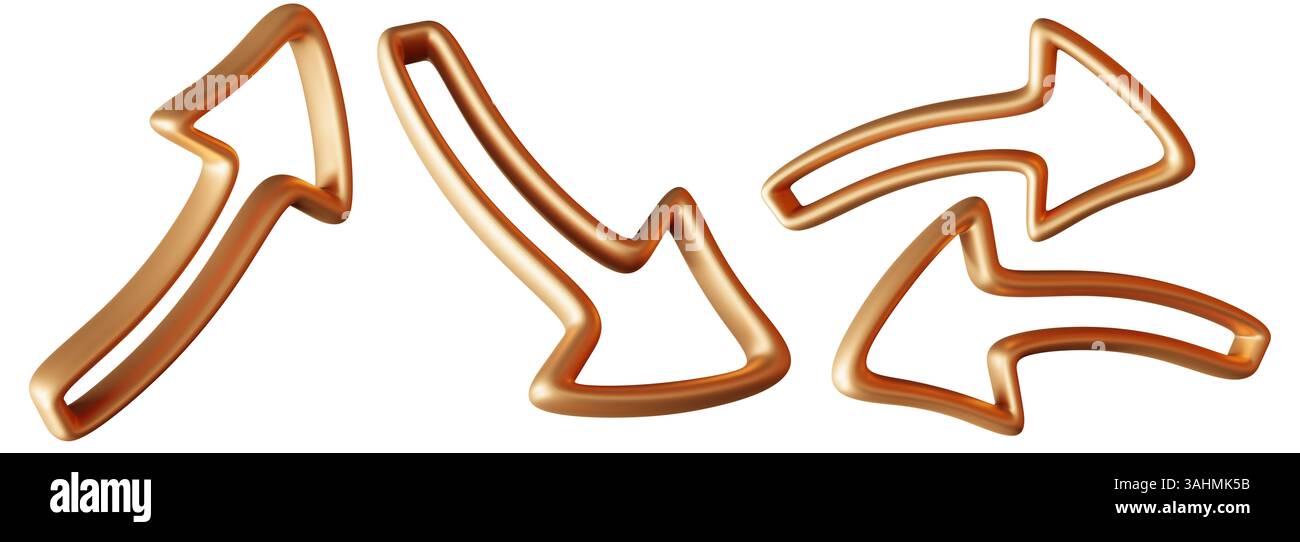 Set of four golden arrows designed in three-dimensional form. Each ...