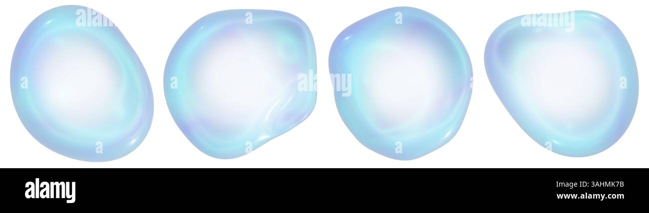 Set of holographic soap bubbles rendered in 3D, isolated on a white ...
