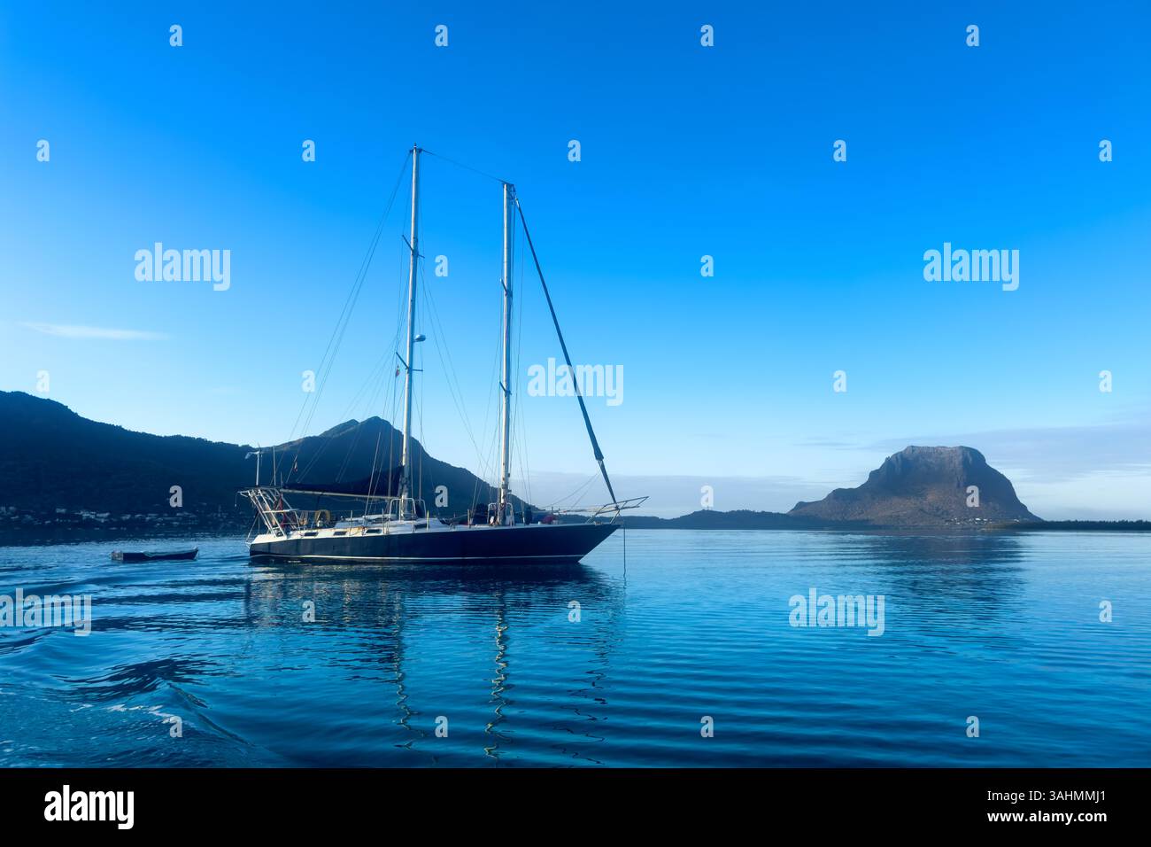 Sailing boat mooring in Le Morne Brabant, peninsula at the extreme ...