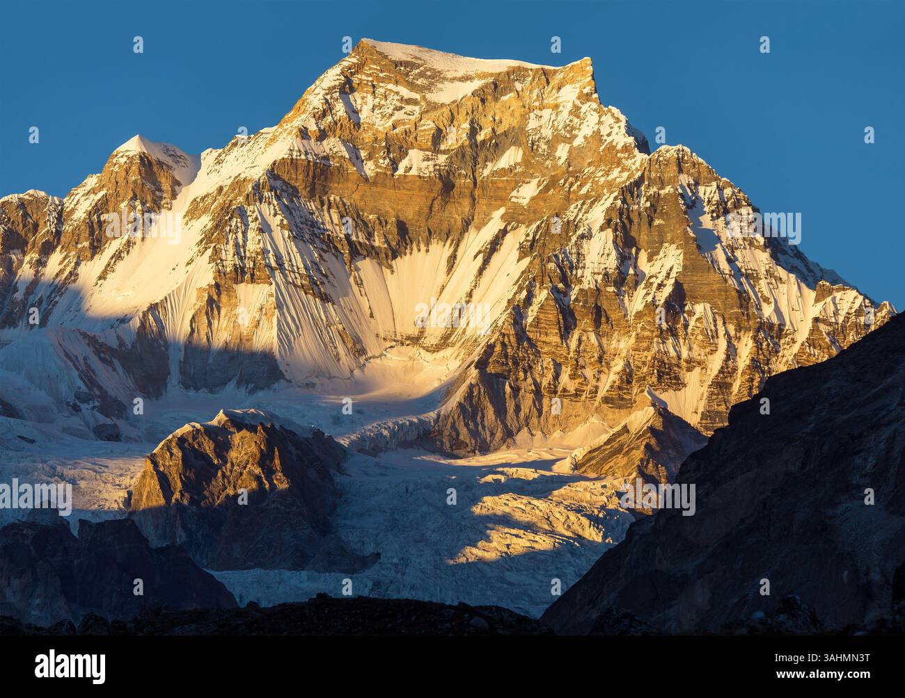 View from Gokyo Ri to mount Gyachung Kang 7952m near Cho Oyu, evening ...