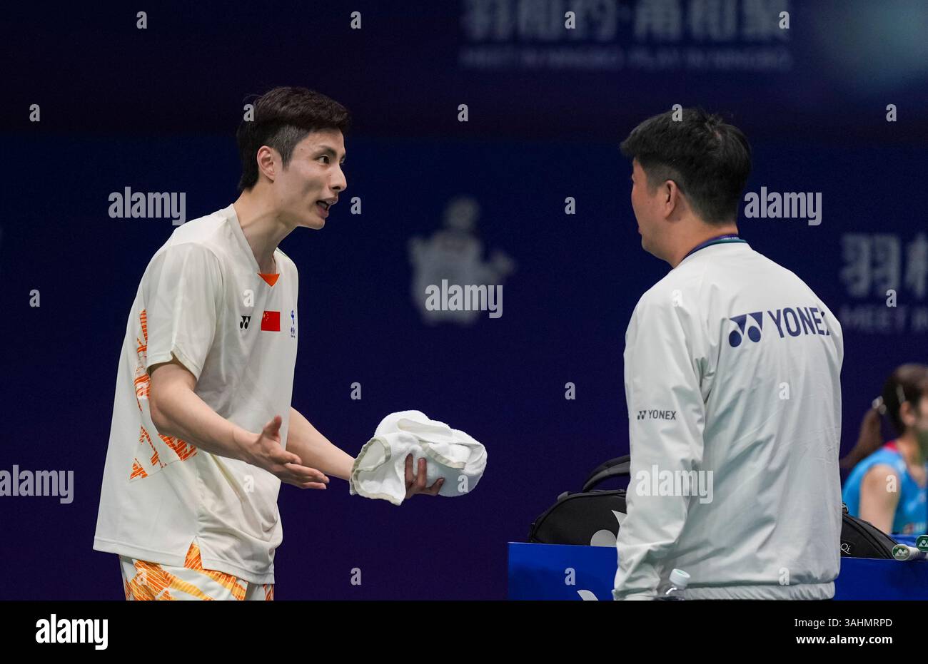 Ningbo, China's Zhejiang Province. 10th Apr, 2025. Shi Yuqi (L) of ...