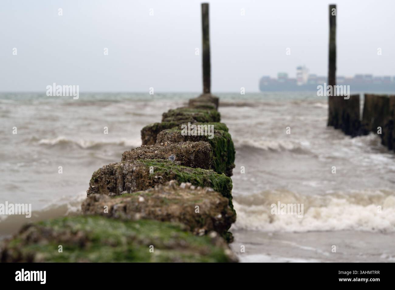 A tranquil view of a coastal pier extending into the sea, adorned with ...
