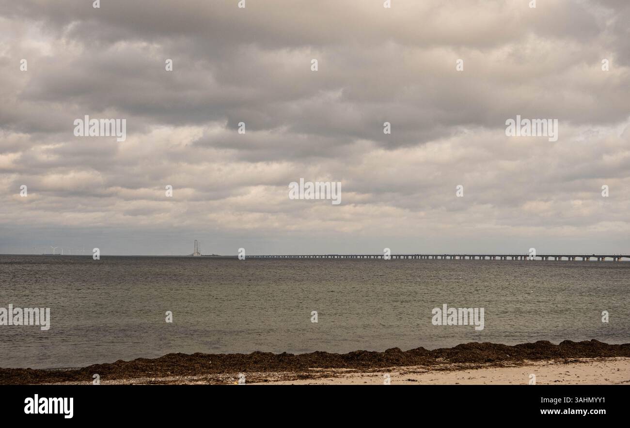 A sweeping view of the Great Belt Bridge in Denmark, also known as the ...