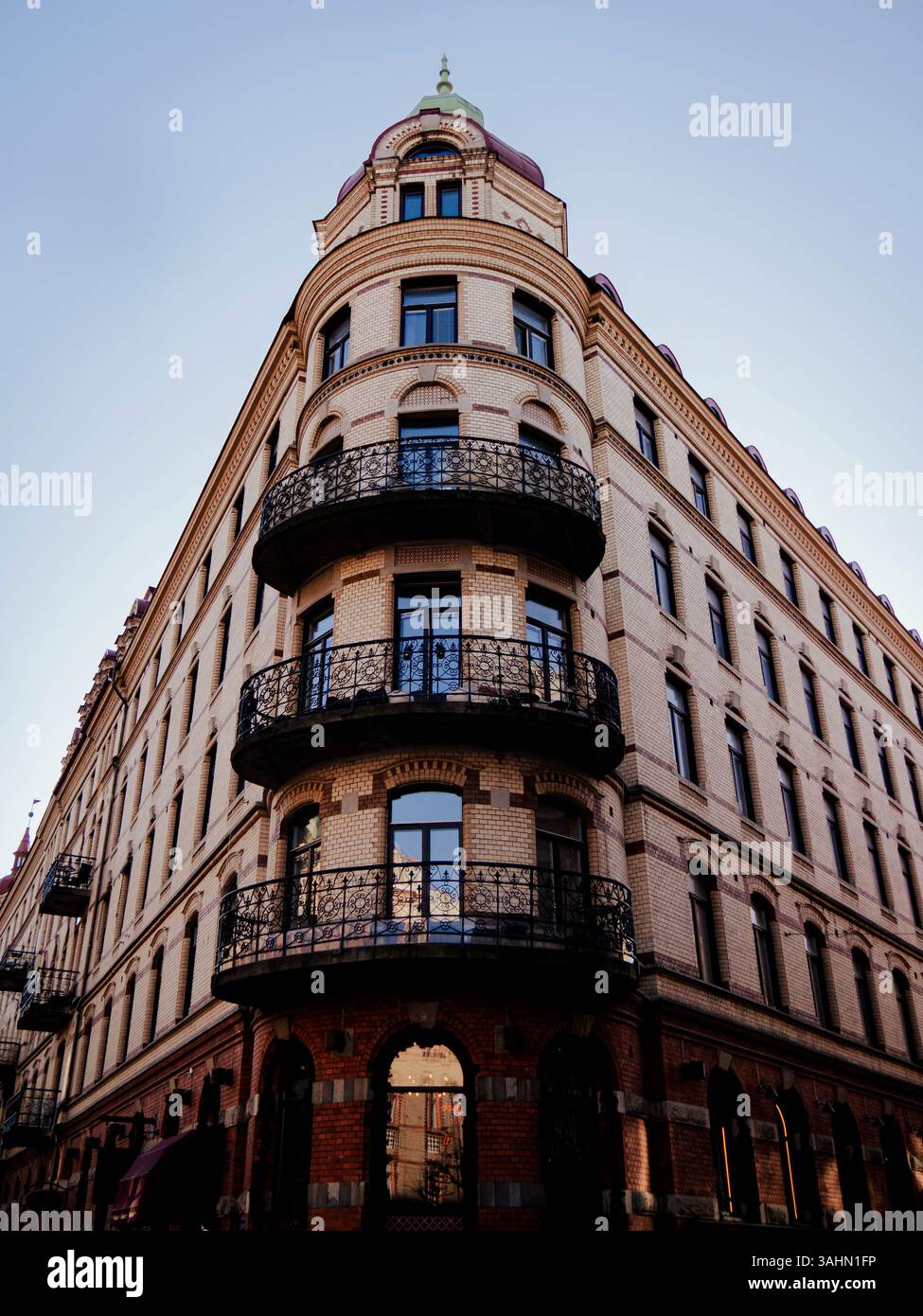 A beautiful old building in the heart of Gothenburg is illuminated by ...