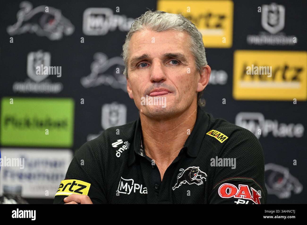 Panthers coach Ivan Cleary reacts during a press conference following ...