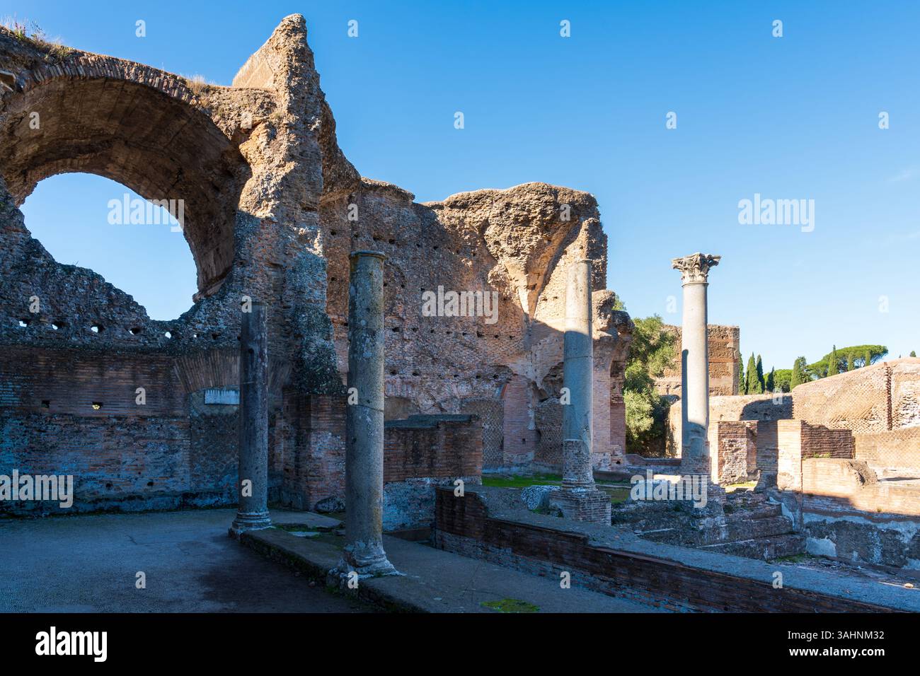 Foundations in ruins of ancient roman palace in Hadrian Villa in the ...