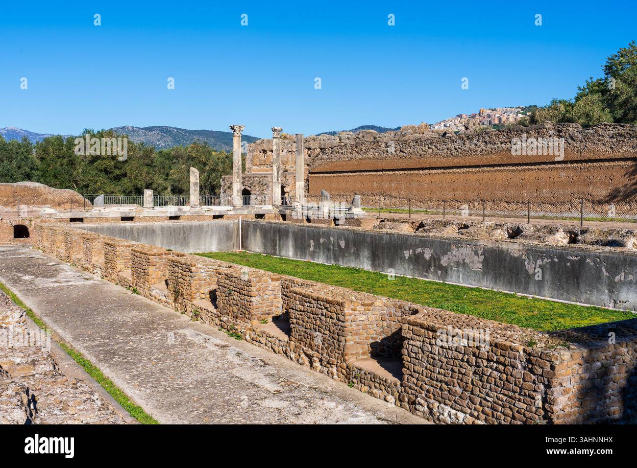 Ground foundations of ancient roman building in archaeological site in ...