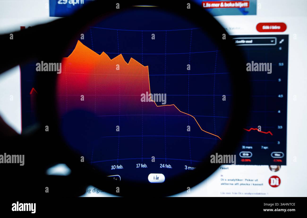 Stock market numbers and charts on a screen regarding Nasdaq Stockholm ...