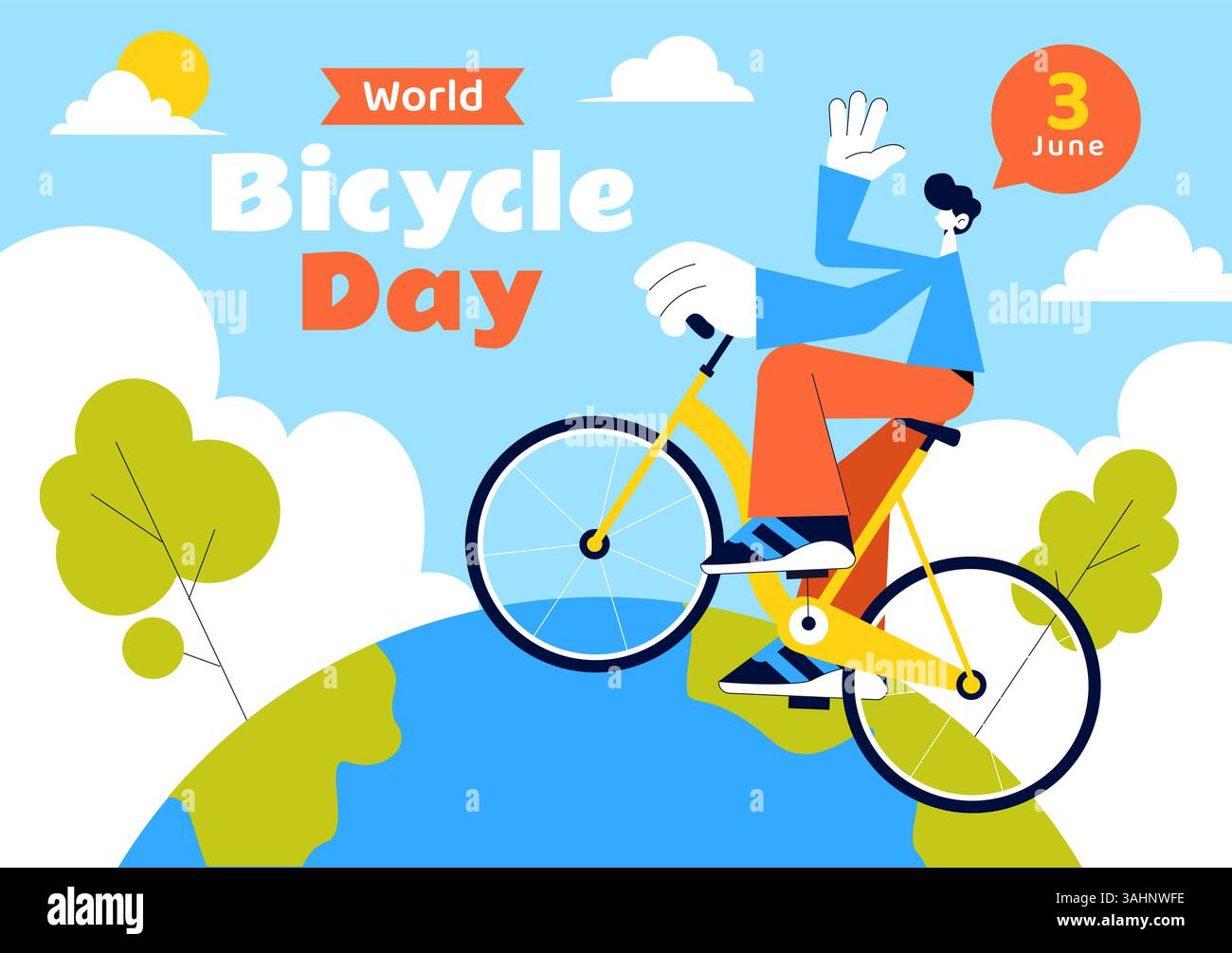 World Bicycle Day Vector Illustration on 3rd June Featuring a Person ...