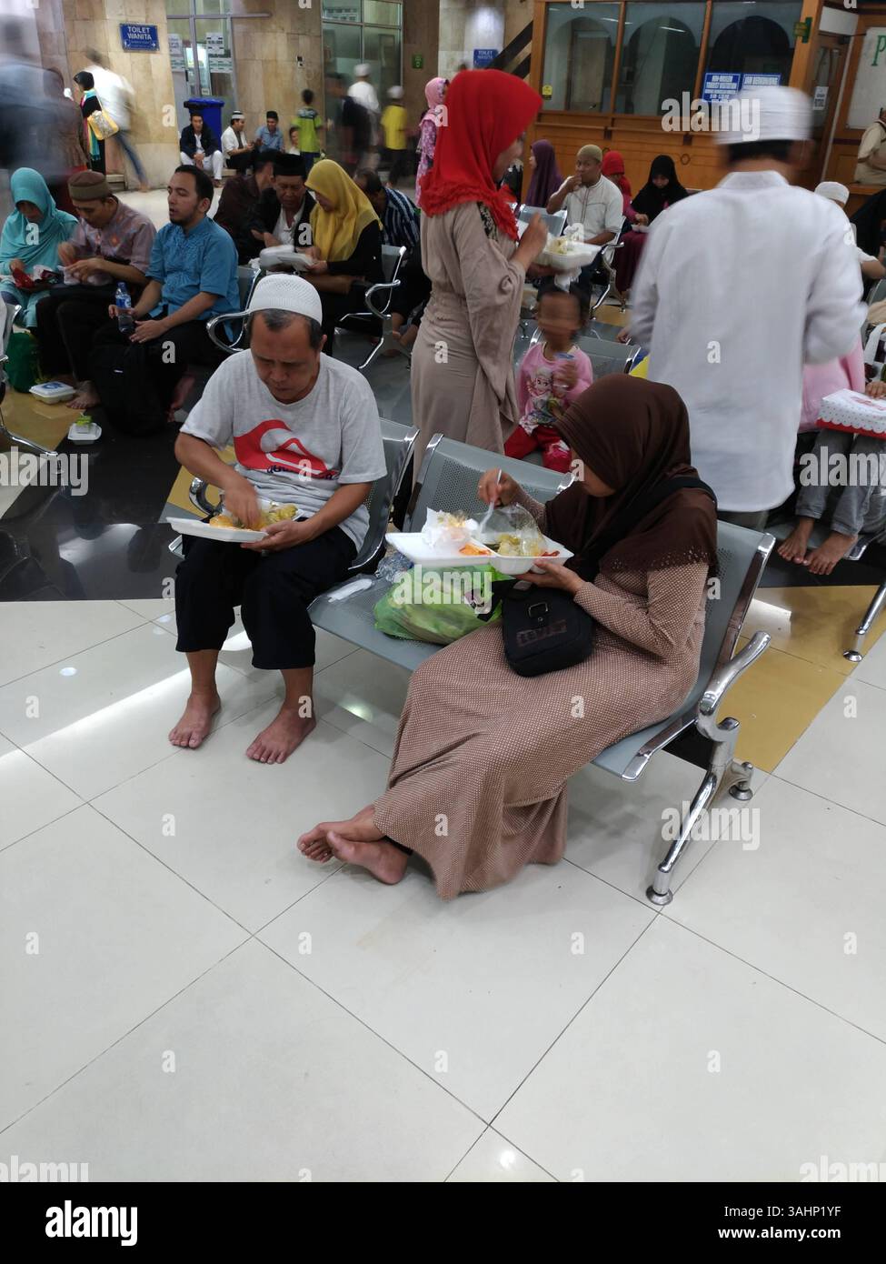 June 21, 2017 - Jakarta, 22 June 2017 : People at Istiqlal eat sahur ...