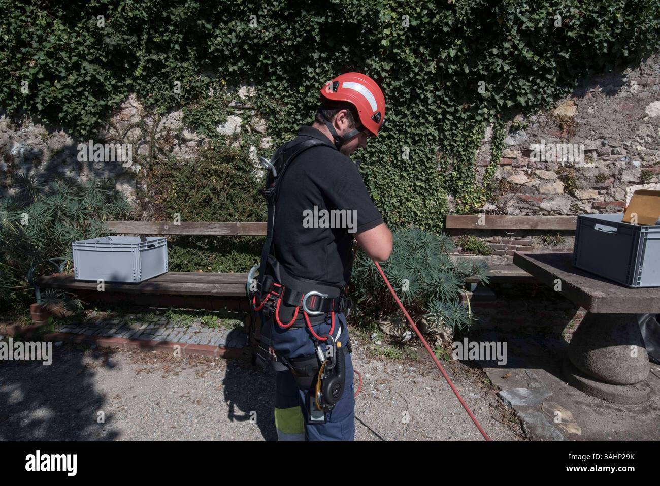an Industrial climber or height worker working at great heights ...