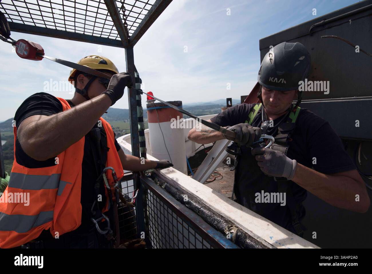 an Industrial climber or height worker working at great heights ...