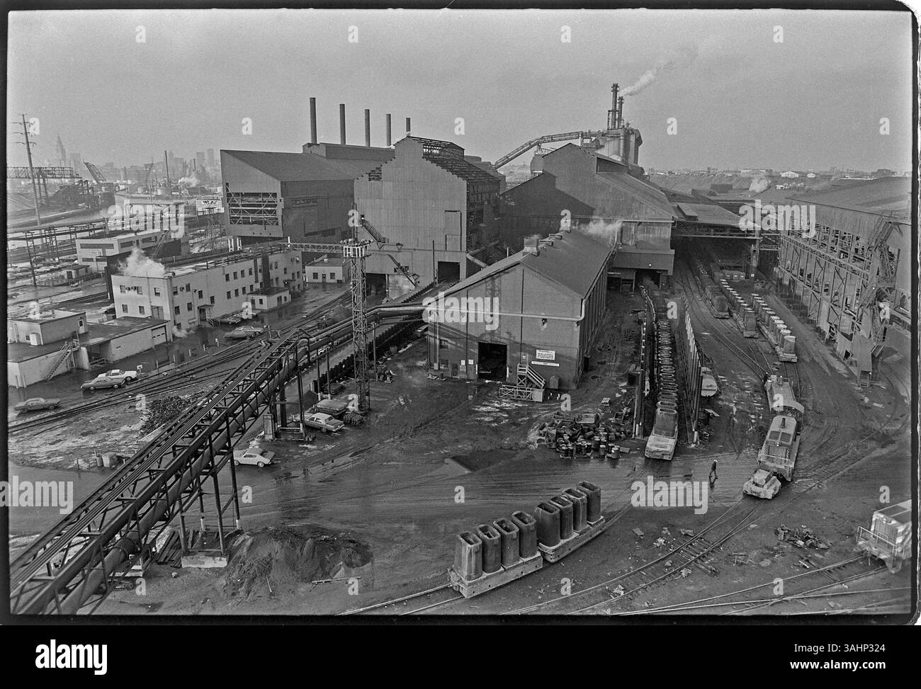 Steel factories are shown actively producing products in Cleveland ...