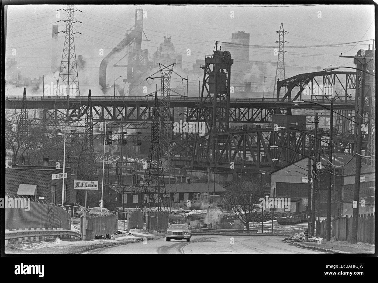 Steel factories are shown actively producing products in Cleveland ...