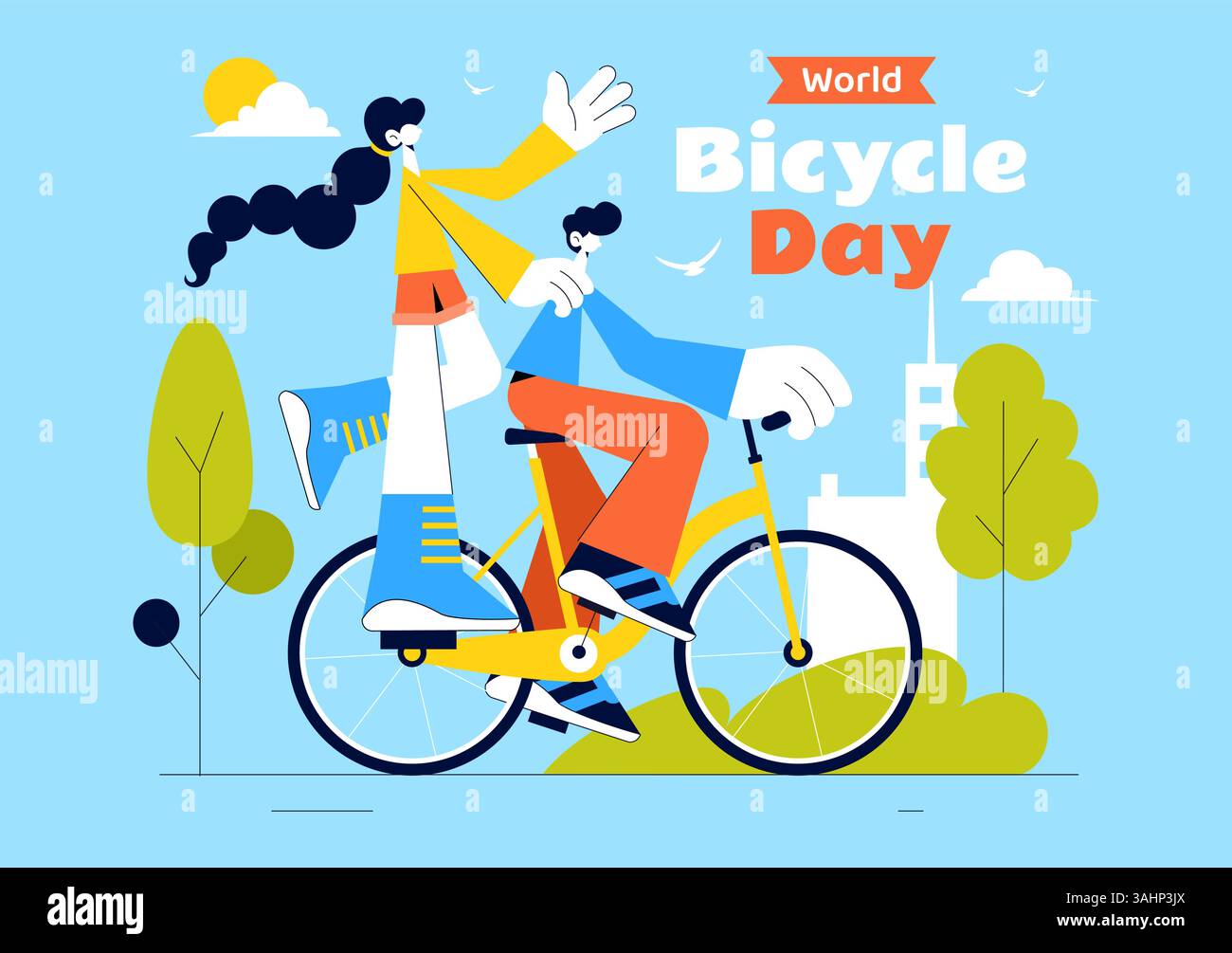 World Bicycle Day Vector Illustration on 3rd June Featuring a Person ...
