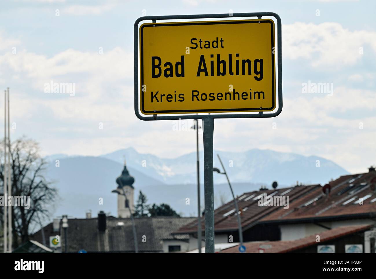 Bad Aibling, Germany. 10th Apr, 2025. A town sign for Bad Aibling in ...