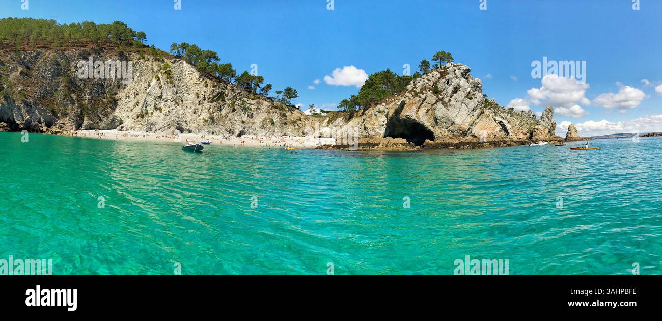 Explore a pristine coastal scene featuring turquoise waters, rugged ...