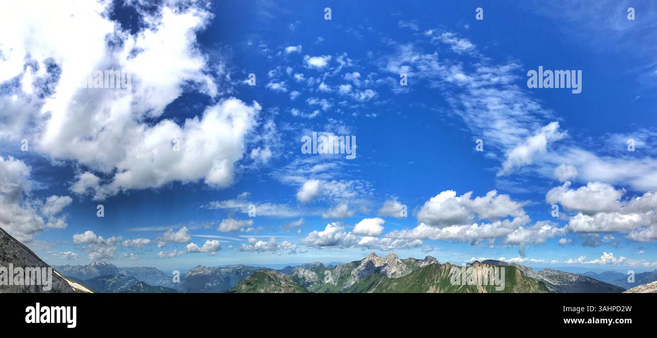 A wide panorama capturing the scenic expanse of a mountain range under ...