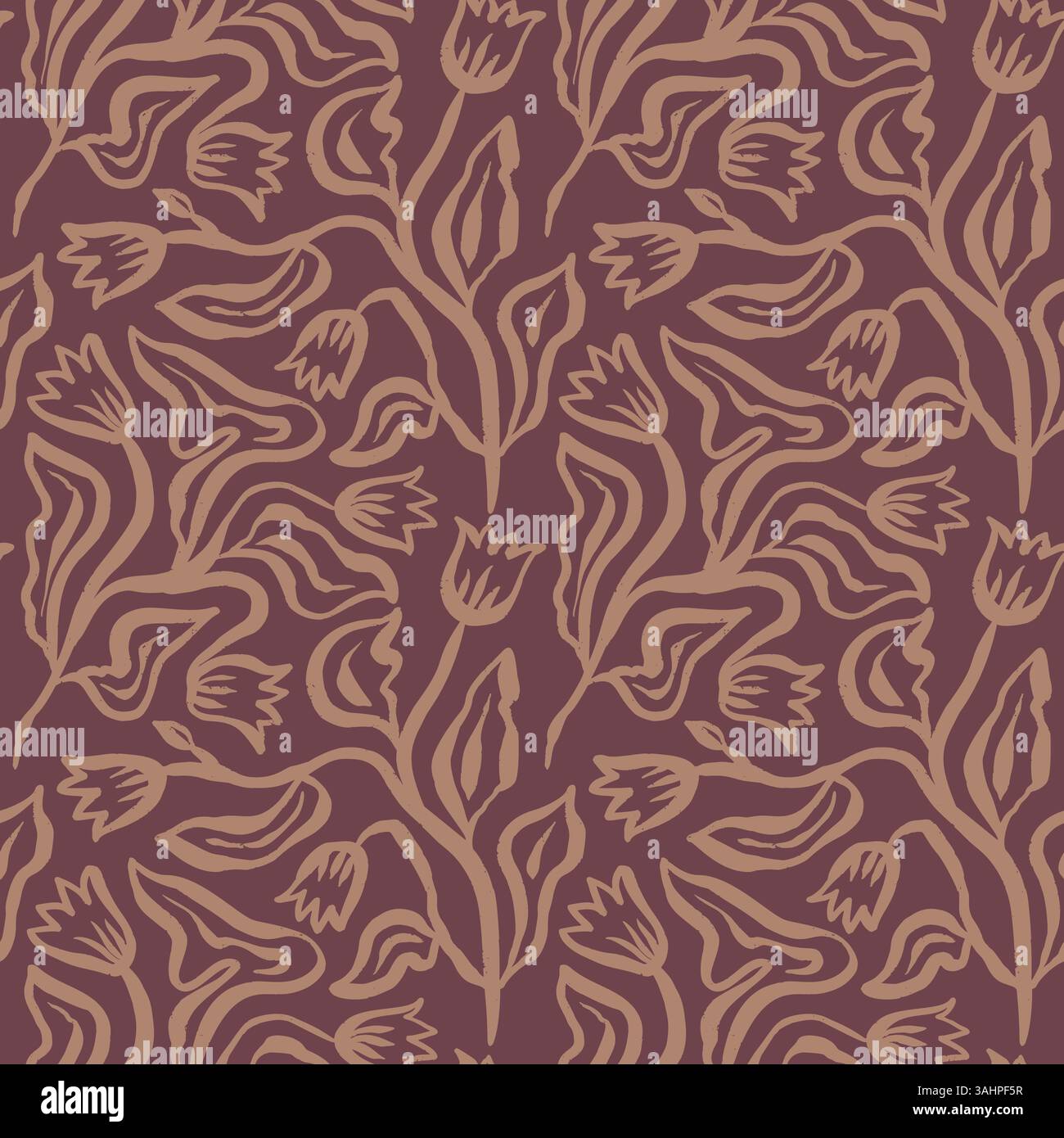 Brush strokes inky flowers brown seamless pattern Stock Vector Image ...