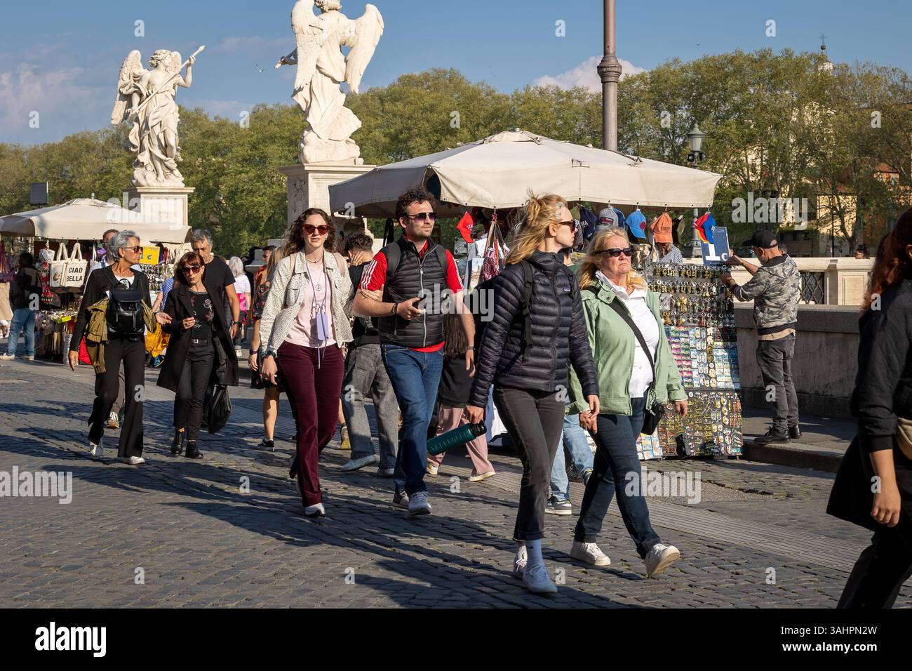 Rome, Italy - April 6, 2025: Lungotevere Castello crowded with tourists ...