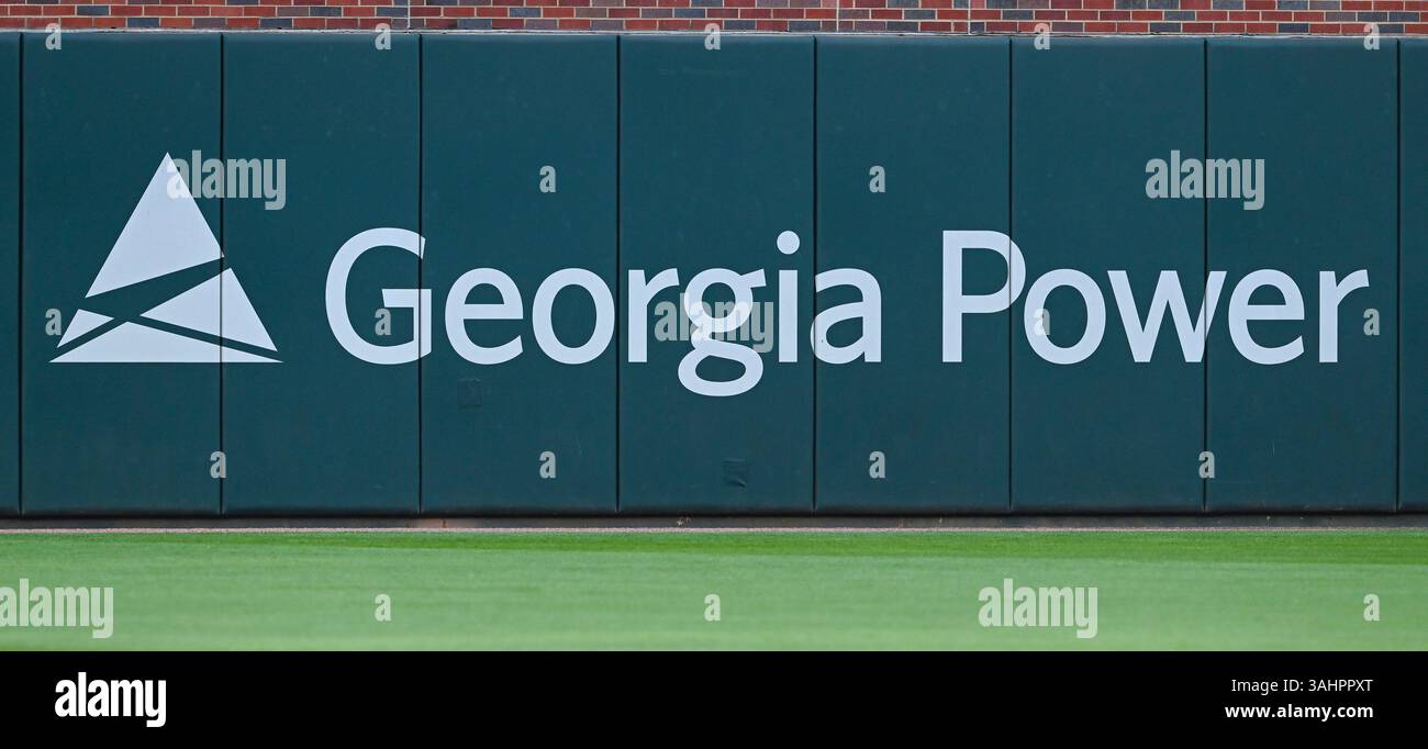ATLANTA, GA – APRIL 09: A Georgia Power logo on the outfield wall ...
