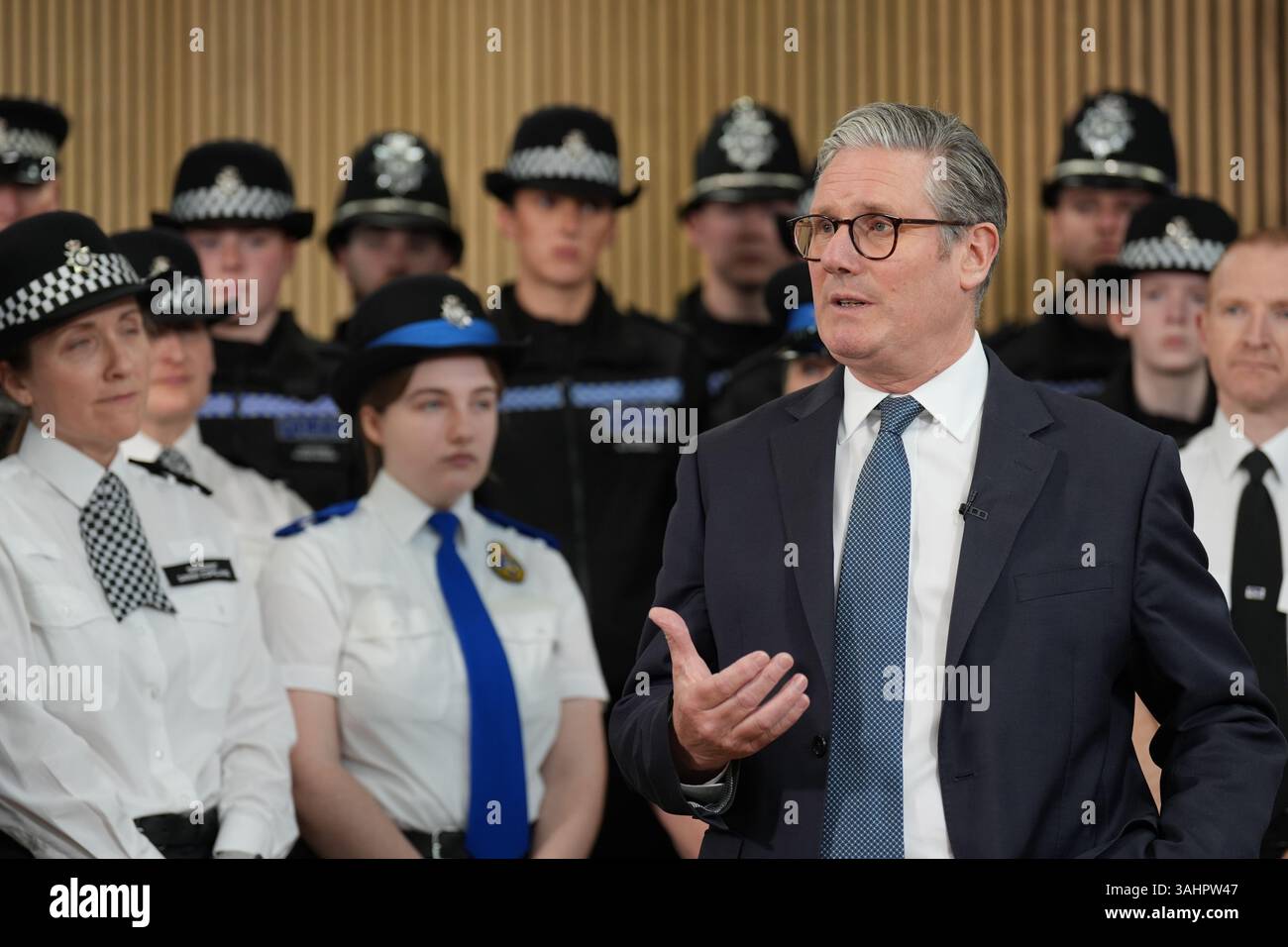 Prime Minister Sir Keir Starmer during a visit to Cambridgeshire Police ...