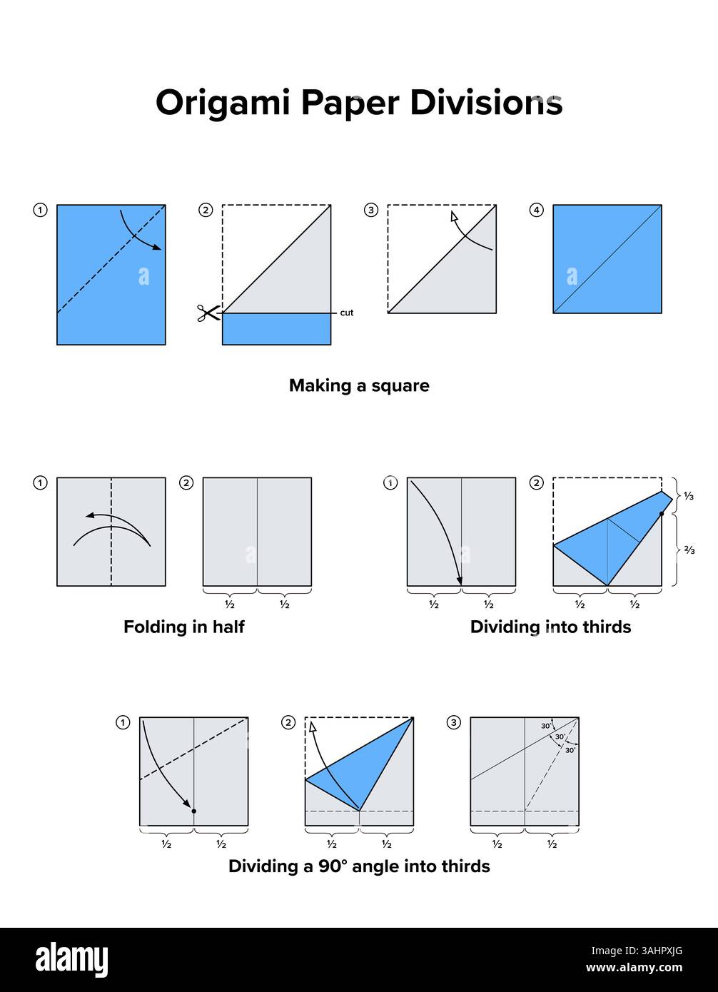 Origami paper divisions, step-by-step printable instruction sheet of ...