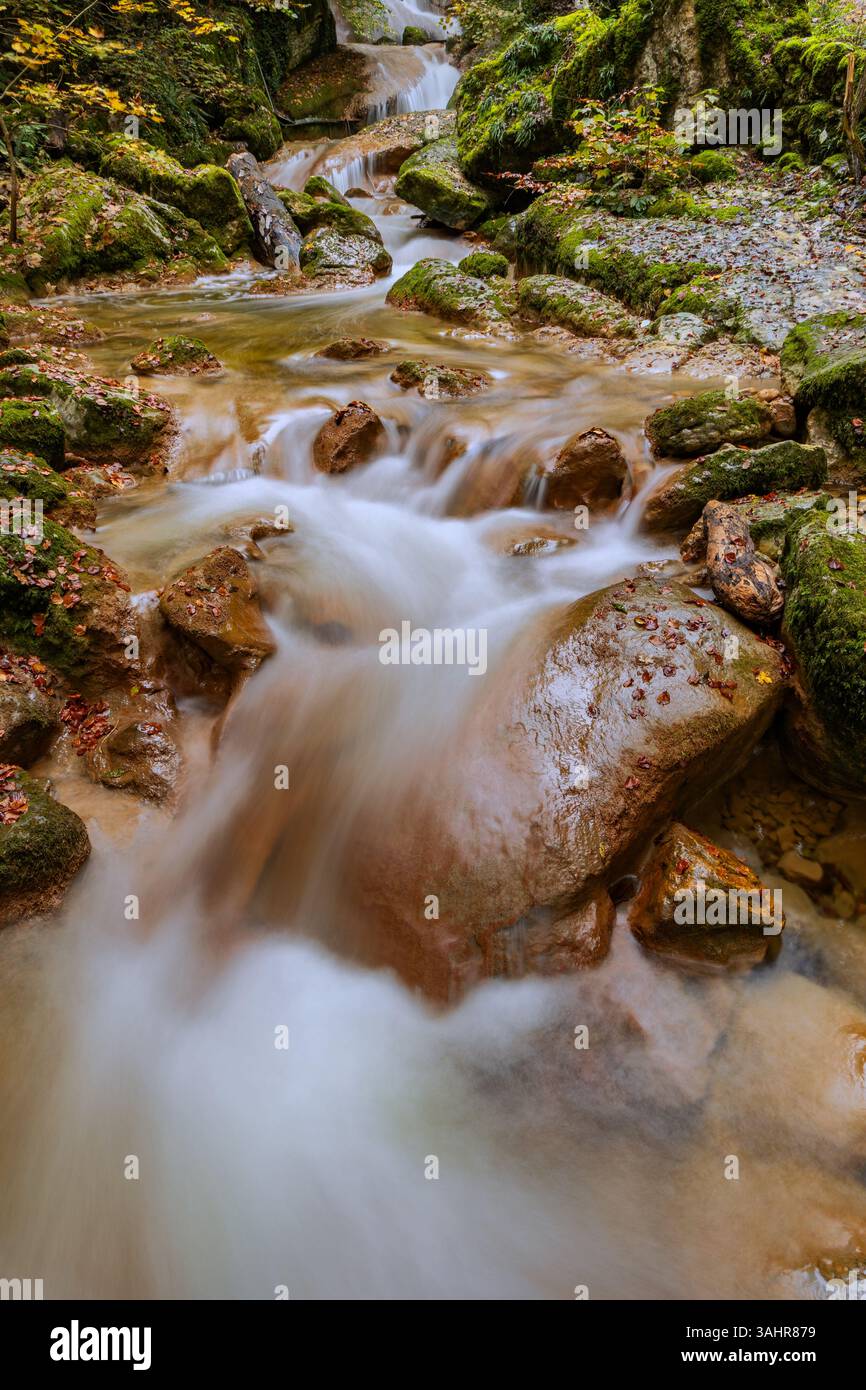 Cascade waterfalls in the Twann Gorge in Canton Bern at the Biel ...