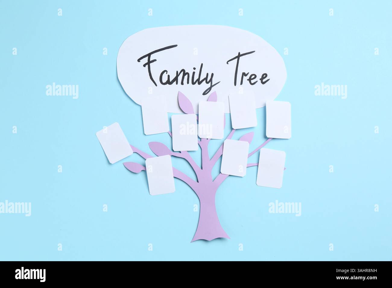 Family tree on light blue background, top view Stock Photo - Alamy