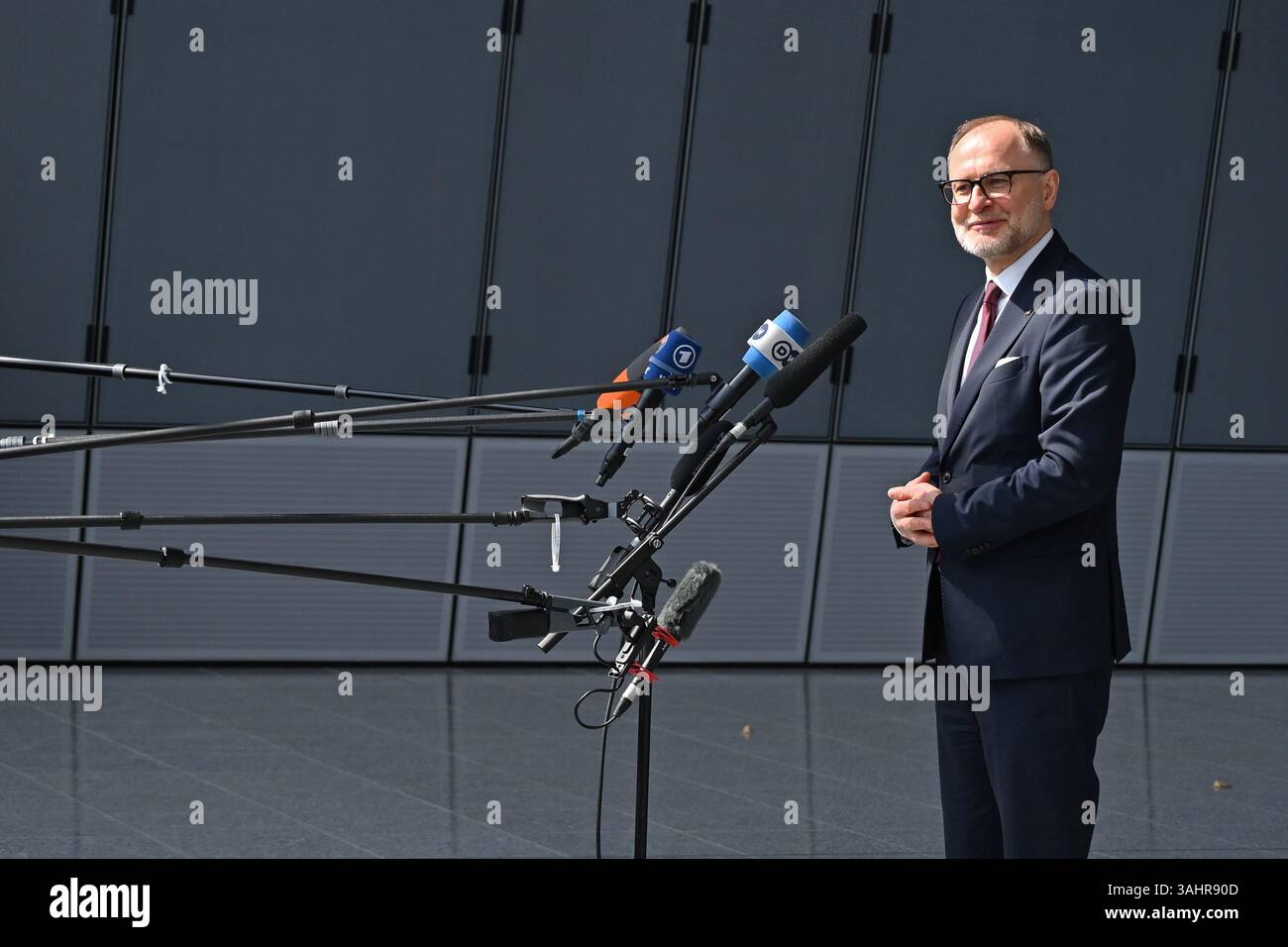 10 April 2025, Belgium, Brüssel: Andris Spruds, Minister of Defense of ...