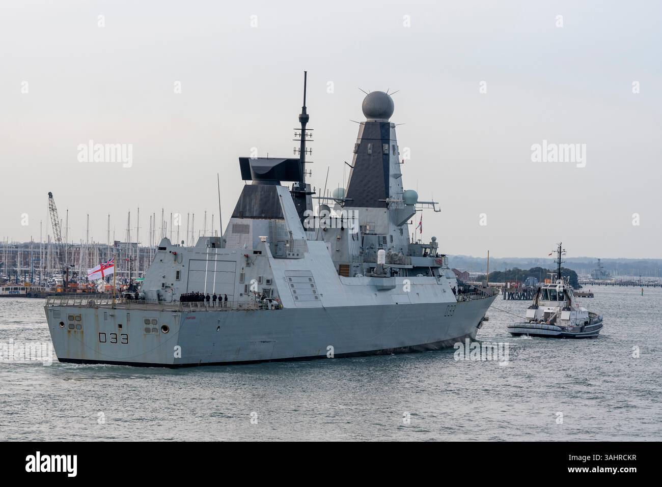 Portsmouth England UK. 03.04.2025. HMS Dauntless underway on Portsmouth ...