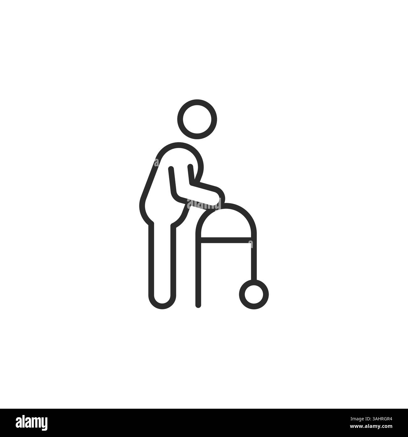 Elderly person icon with a walker. Simple line design representing ...