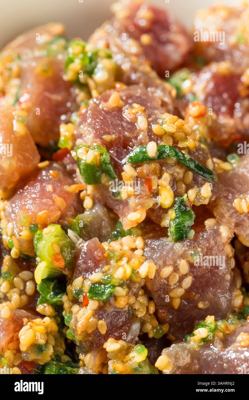 Organic Marinated Hawaiian Poke Tuna with Soy and Sesame Seeds Stock ...