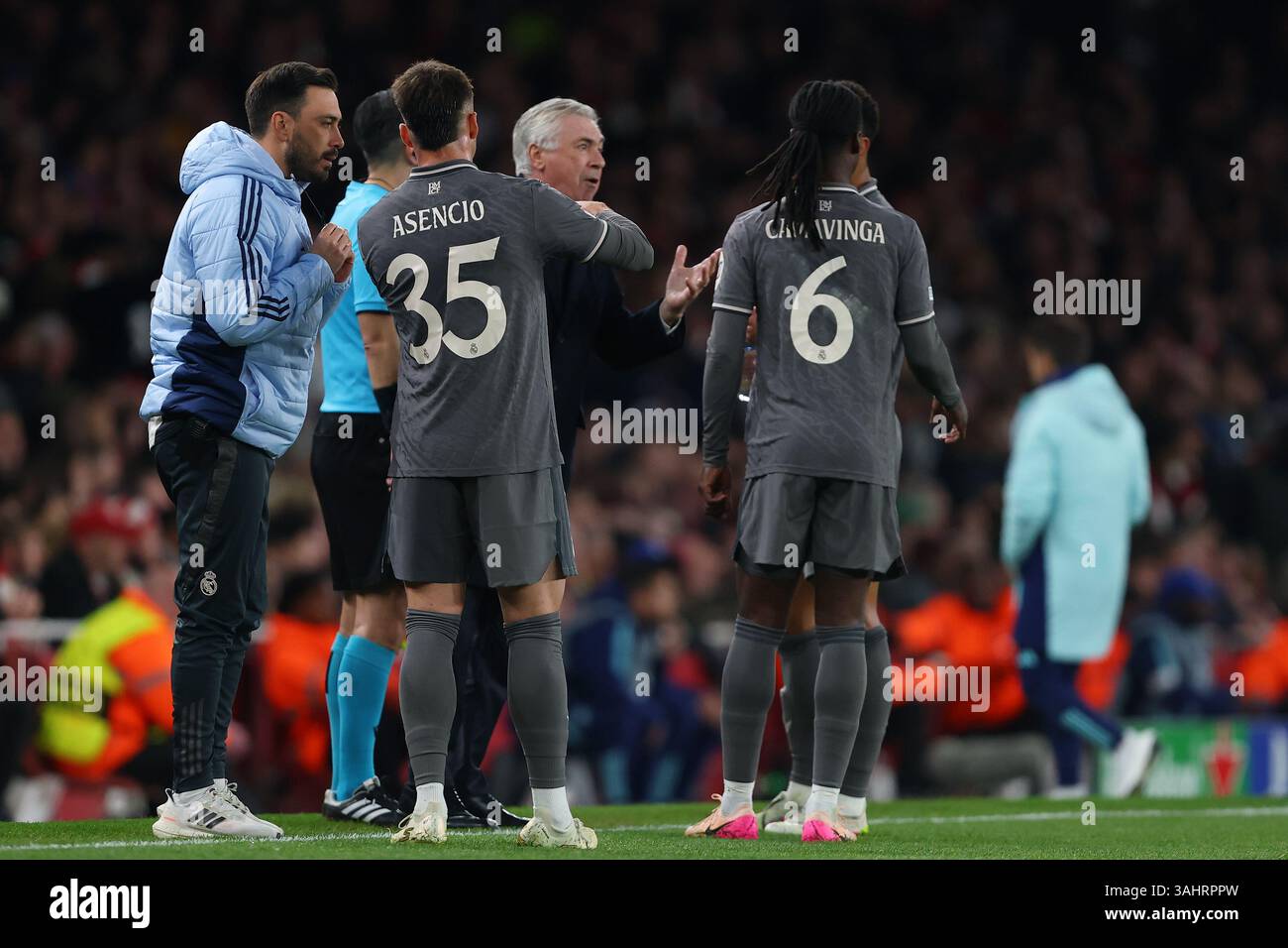Manager of Real Madrid, Carlo Ancelotti with son and assistant coach, Davide Ancelotti - Arsenal ...