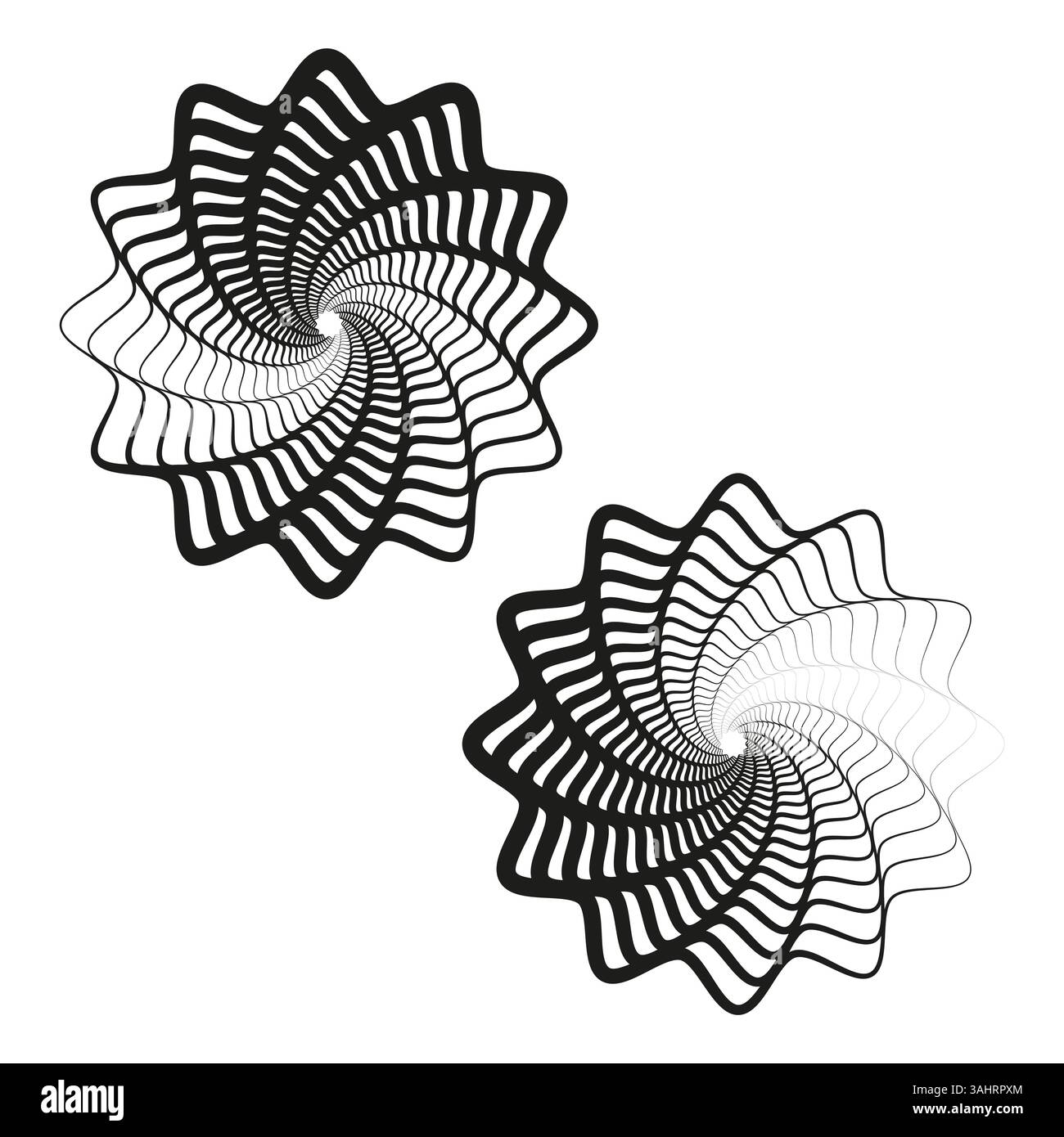 Wavy spiral figure. Optical swirl shape. Dynamic radial structure. Vector abstract element Stock ...