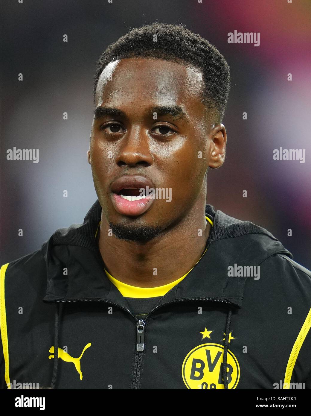 Barcelona, Spain. 10th Apr, 2025. Jamie Bynoe-Gittens of Borussia ...