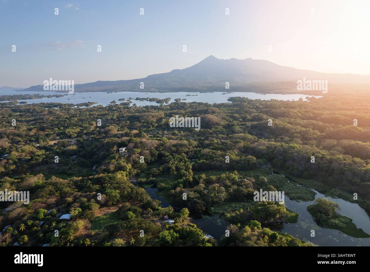 Mombacho volcano on sunset time aerial drone view Stock Photo - Alamy