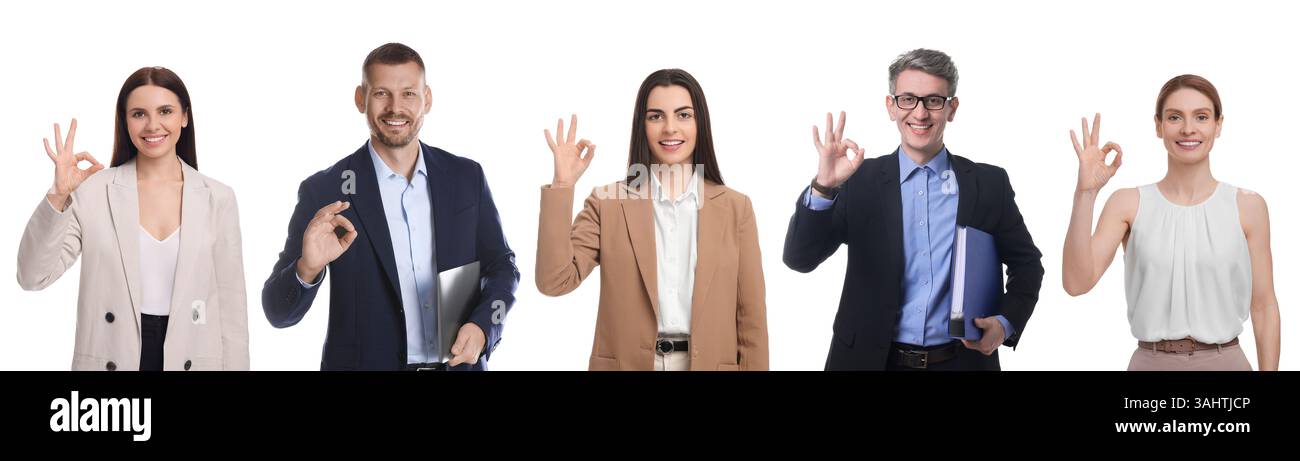 People showing Ok gesture on white background, collage Stock Photo - Alamy