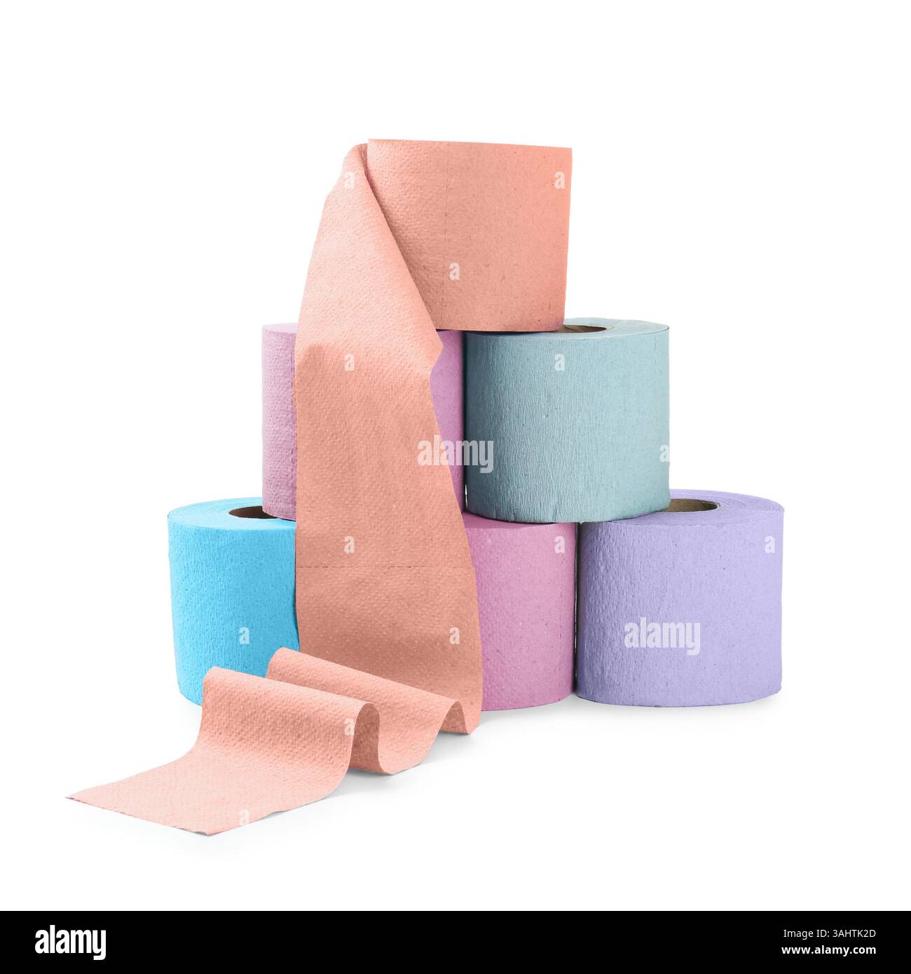 Stack of colorful toilet paper rolls isolated on white Stock Photo - Alamy