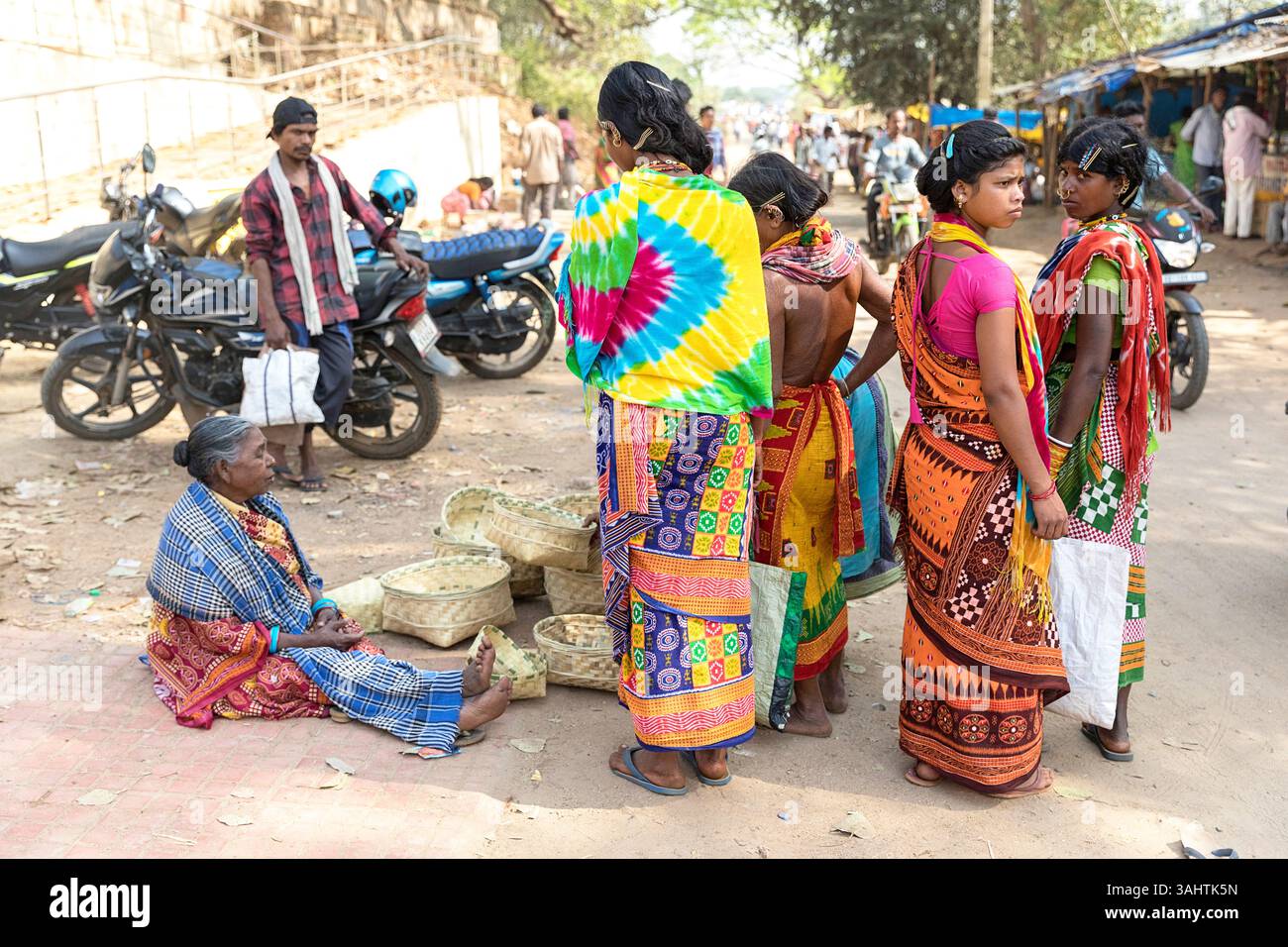 Local weekly market of a Dongria Kondh tribe in Orissa in India, women ...
