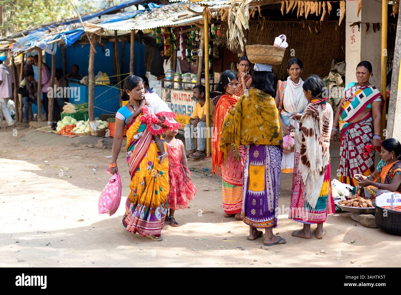 Local weekly market of a Dongria Kondh tribe in Orissa in India, women ...