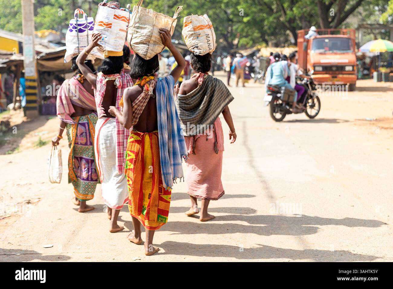 Local weekly market of a Dongria Kondh tribe in Orissa in India, women ...