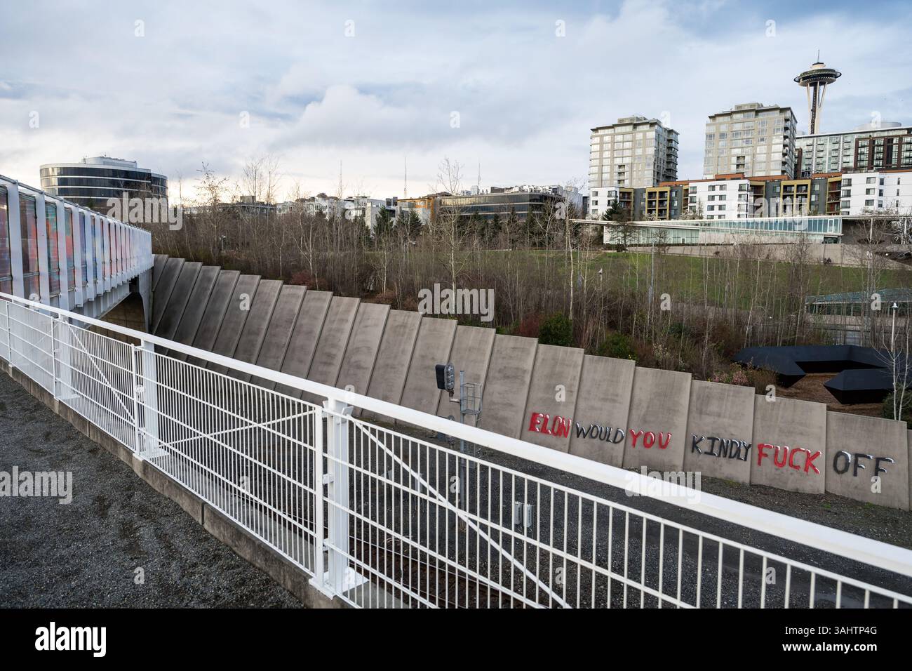 Seattle, USA. 24th Mar 2025. Anti Elon Musk graffiti on the Seattle ...