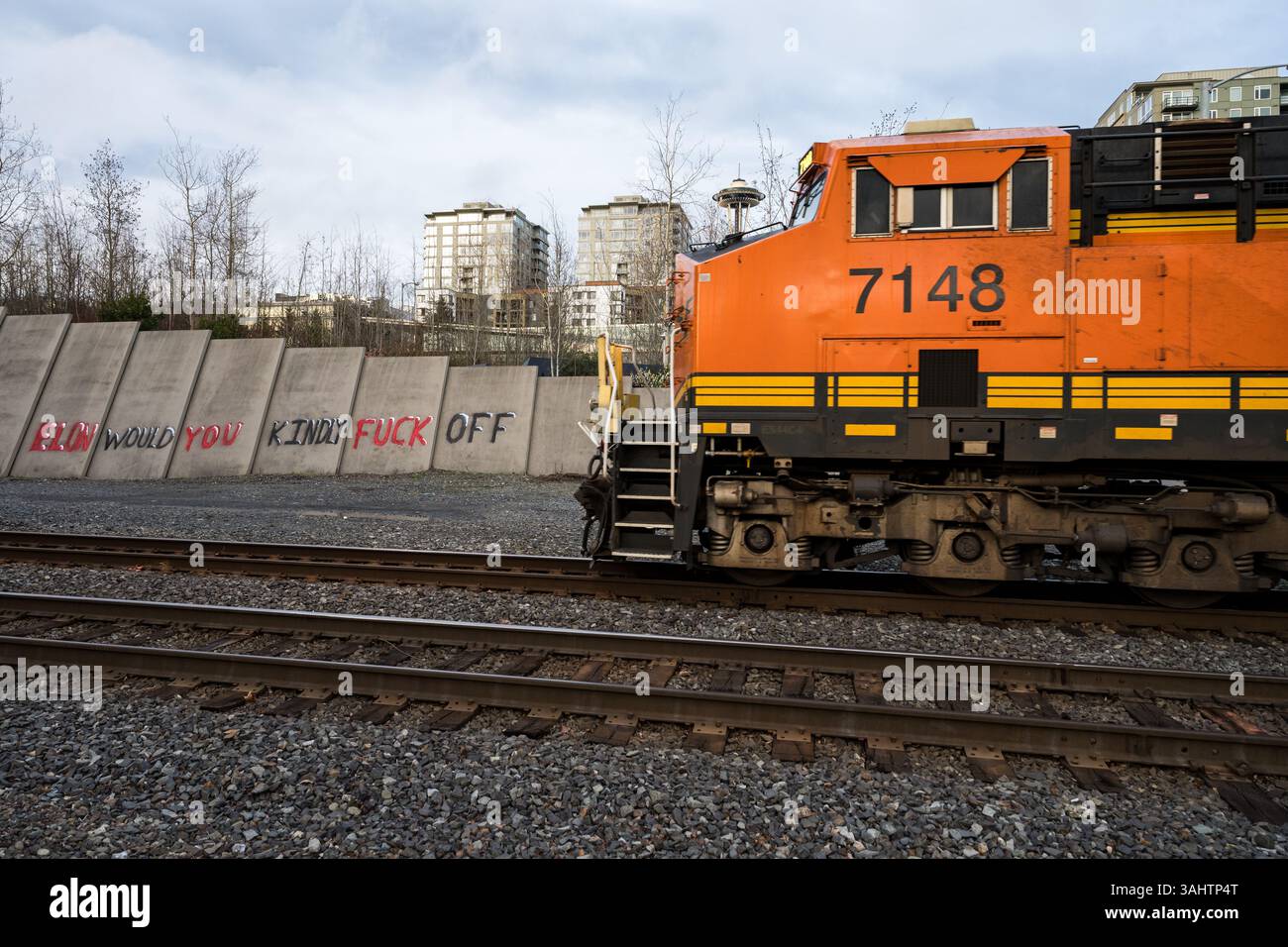 Seattle, USA. 24th Mar 2025. Anti Elon Musk graffiti on the Seattle ...