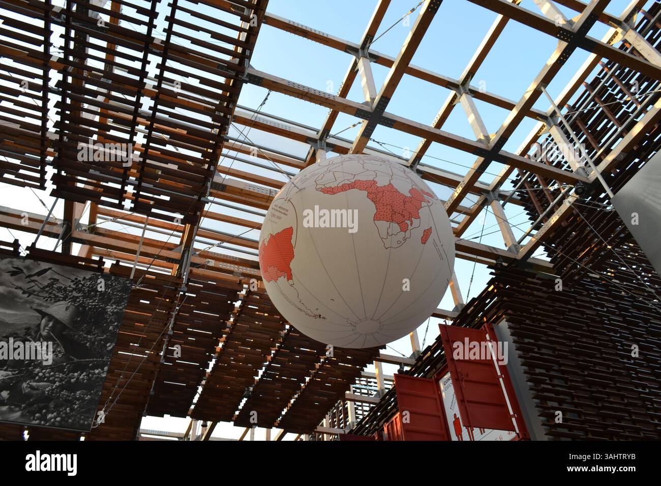 View inside Coffee cluster pavilion of the EXPO Milano 2015. Wooden ...