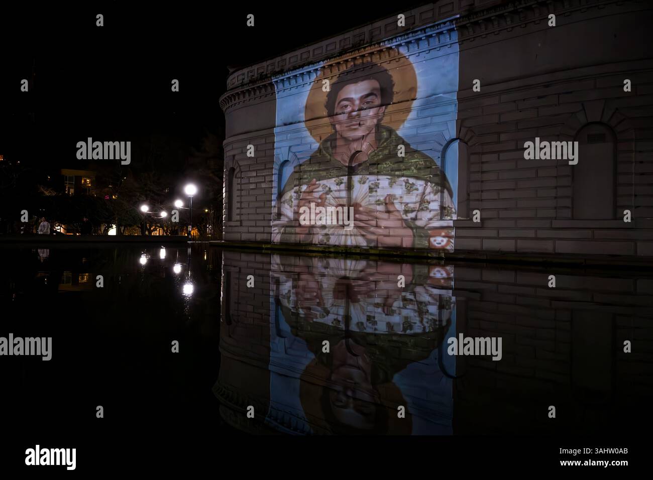 Seattle, USA. 24 Jan, 2025. Street artist Light Guerrilla art light ...