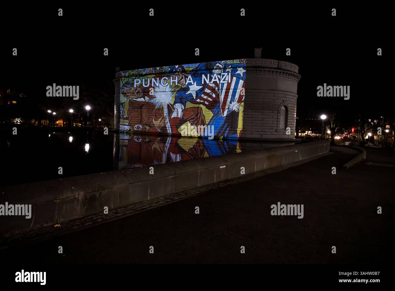 Seattle, USA. 24 Jan, 2025. Street artist Light Guerrilla art light ...