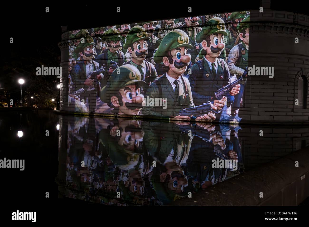 Seattle, USA. 24 Jan, 2025. Street artist Light Guerrilla art light ...