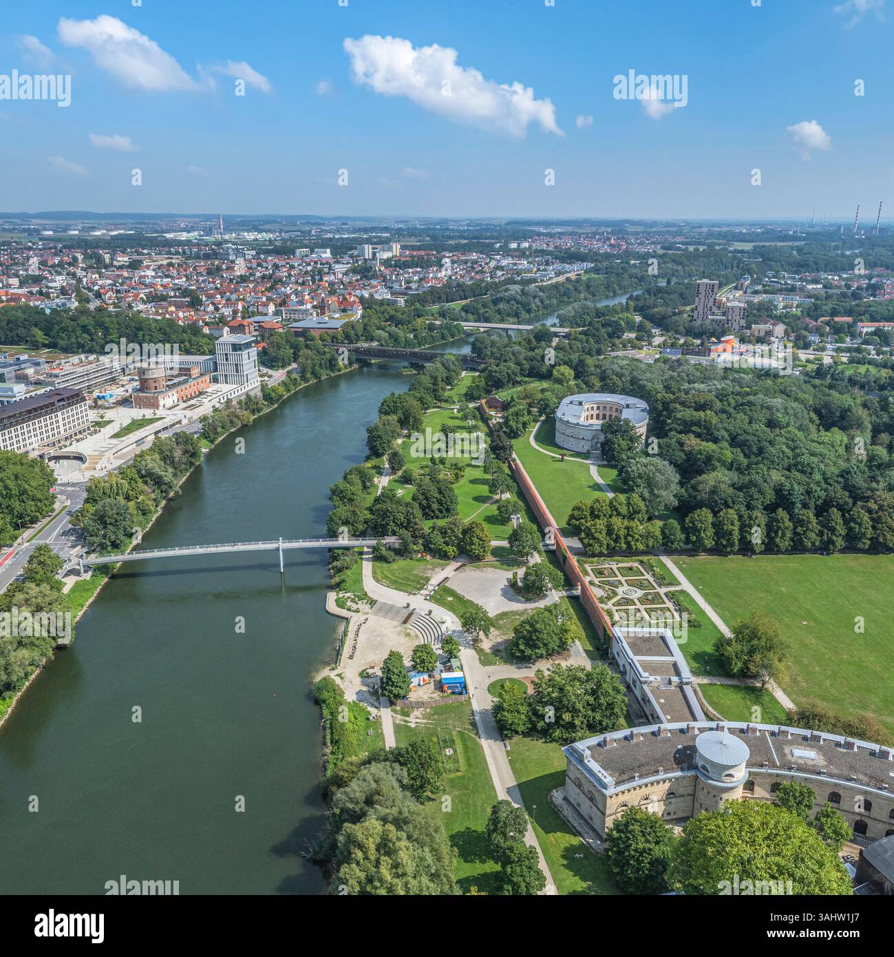 A bird's eye view of the Upper Bavarian city of Ingolstadt around the ...